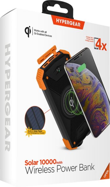 HyperGear 10000mAh Wireless Solar Power Bank, Black | Hypergear ...